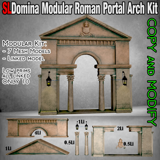Second Life Marketplace - SLDomina Modular Roman Arch Kit COPY/MODIFY